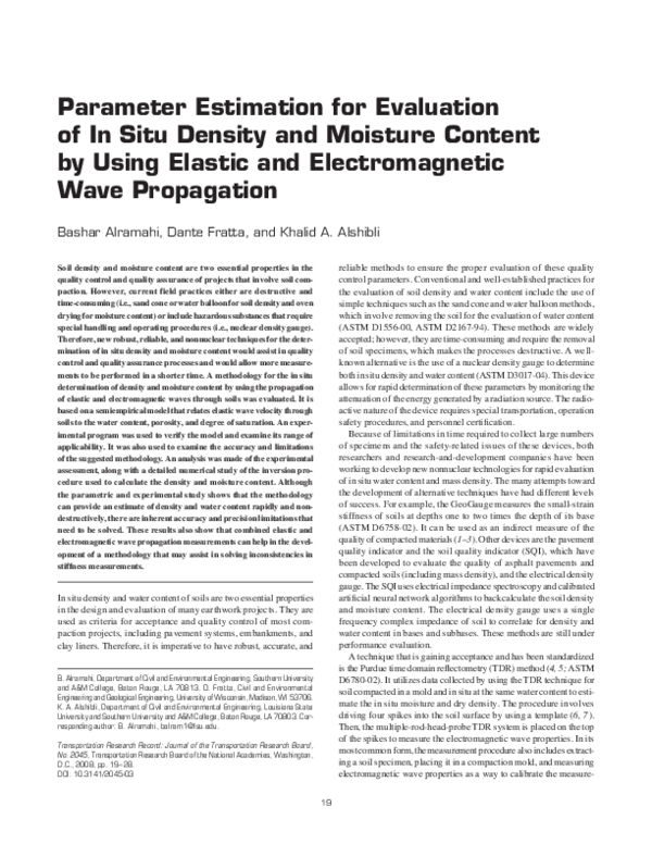(PDF) Parameter Estimation for Evaluation of in Situ Density and Moisture Content by using ...