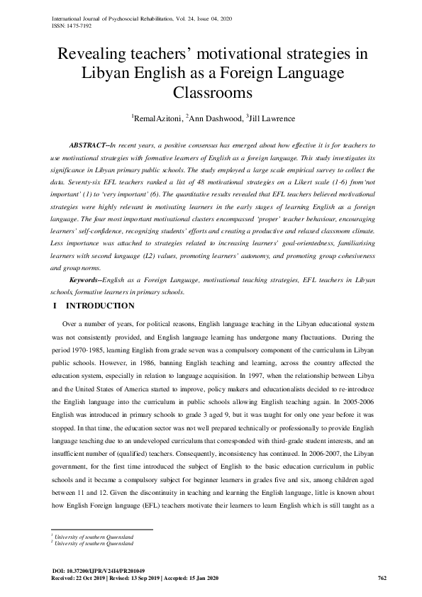 (PDF) Revealing teachers’ motivational strategies in Libyan English as a Foreign Language Classrooms