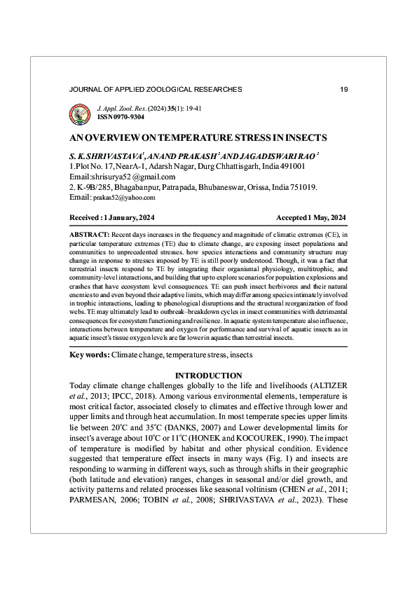 (PDF) AN OVERVIEW ON TEMPERATURE STRESS IN INSECTS