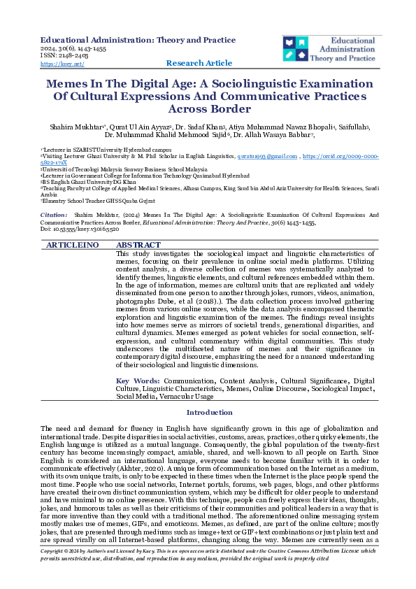 (PDF) Memes In The Digital Age: A Sociolinguistic Examination Of ...
