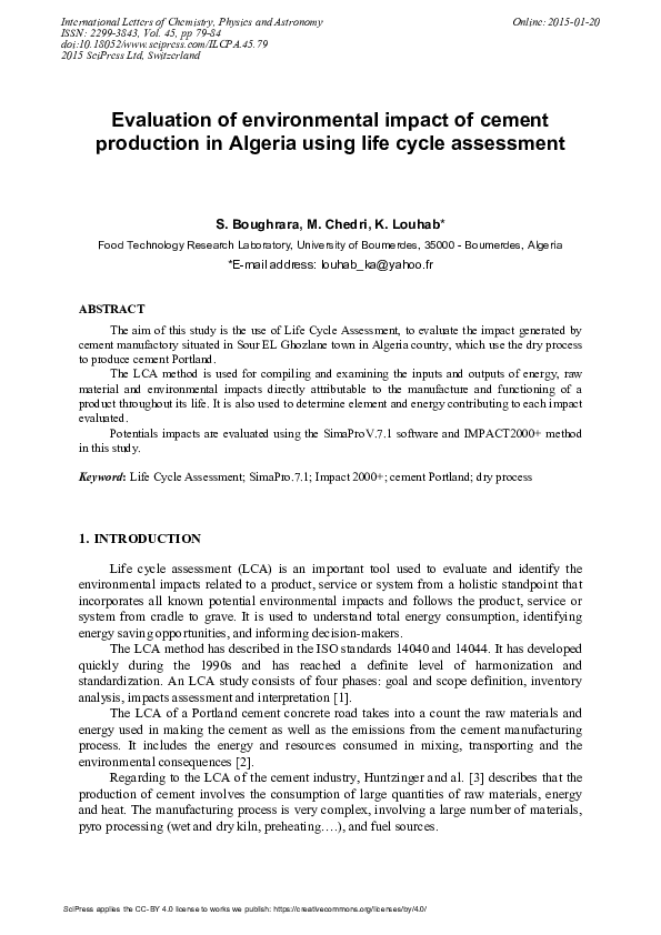 (PDF) Evaluation of Environmental Impact of Cement Production in Algeria Using Life Cycle Assessment
