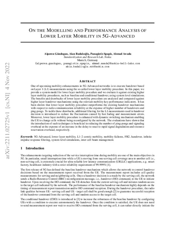 (PDF) On The Modelling and Performance Analysis of Lower Layer Mobility ...