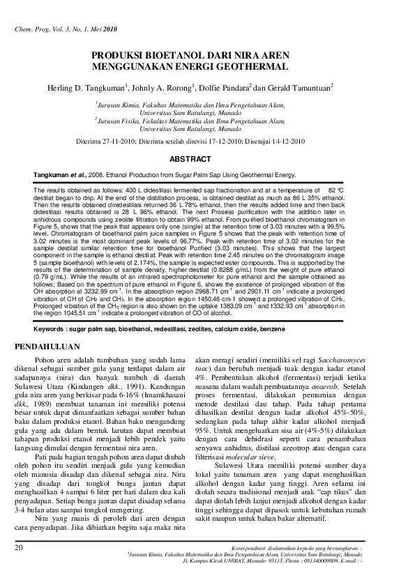 (PDF) Produksi Bioetanol Dari Nira Aren Menggunakan Energi Geothermal