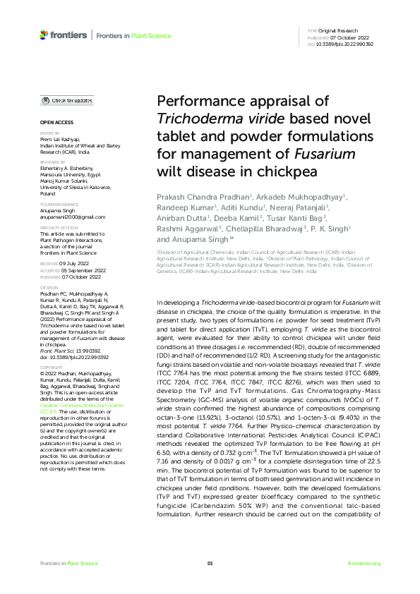 (PDF) Performance appraisal of Trichoderma viride based novel tablet ...