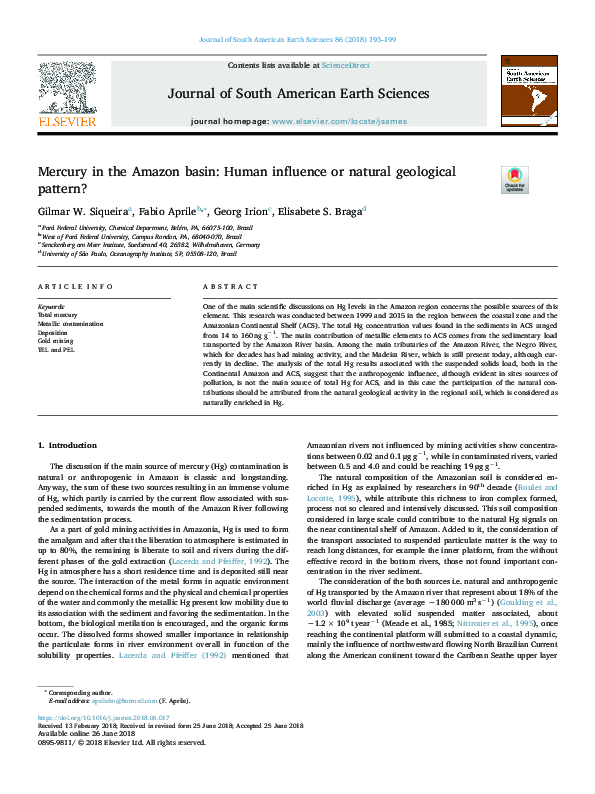 (PDF) Mercury in the Amazon basin: Human influence or natural ...