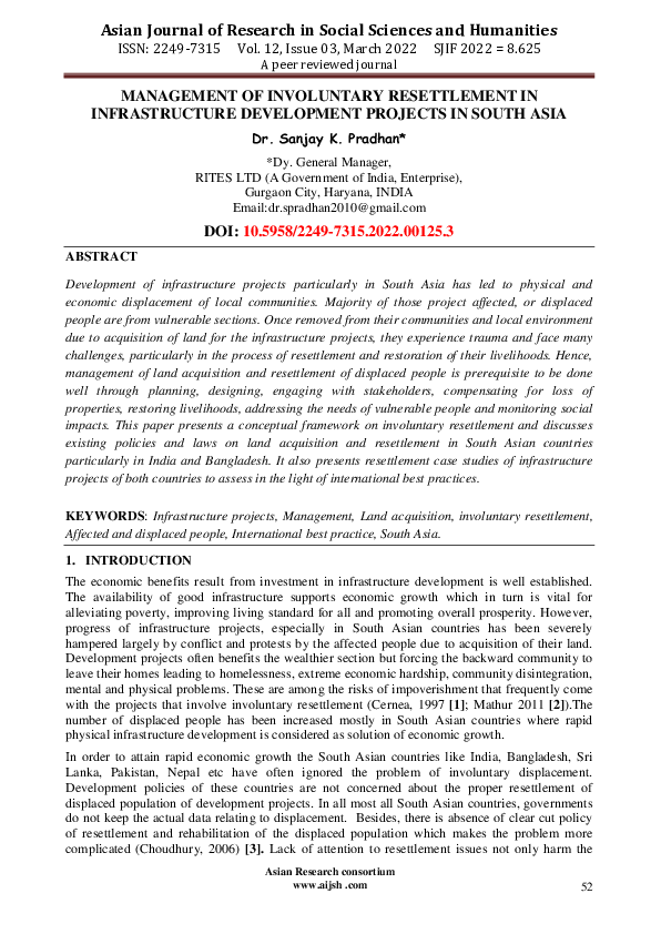 (PDF) Management of Involuntary Resettlement in Infrastructure ...