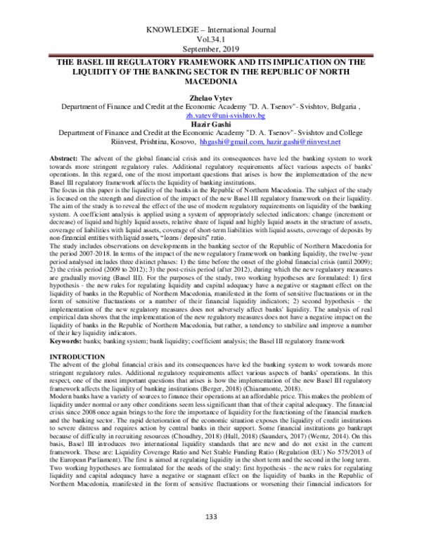 (PDF) The Basel III Regulatory Framework and Its Implication on the ...