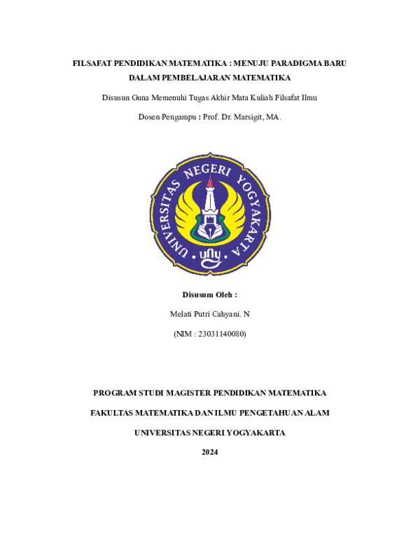 (PDF) FILSAFAT PENDIDIKAN MATEMATIKA : MENUJU PARADIGMA BARU DALAM PEMBELAJARAN MATEMATIKA