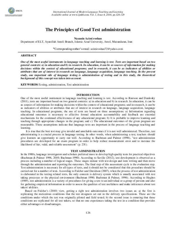 (PDF) The Principles of Good Test administration