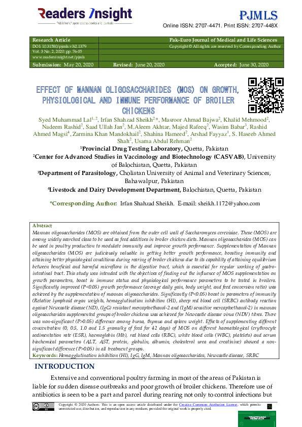 (PDF) Effect of Mannan Oligosaccharides (Mos) on Growth, Physiological ...