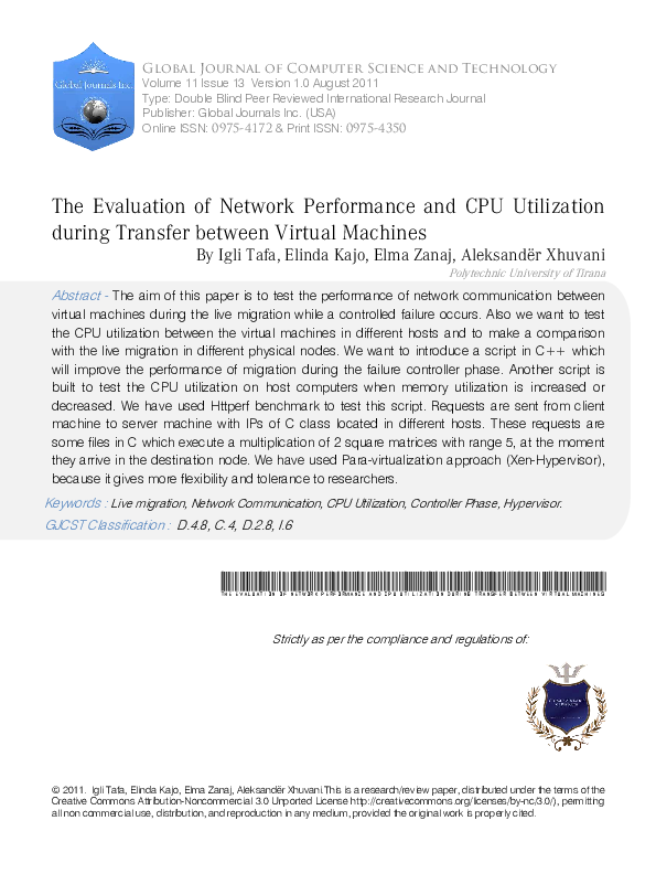 (PDF) The evaluation of Network Performance and CPU Utilization during ...