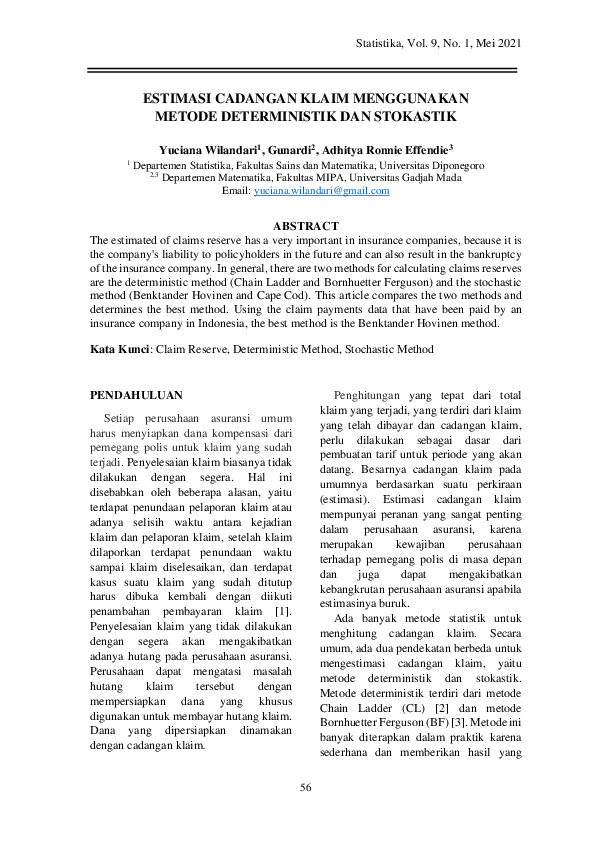 (PDF) Estimasi Cadangan Klaim Menggunakan Metode Deterministik Dan ...