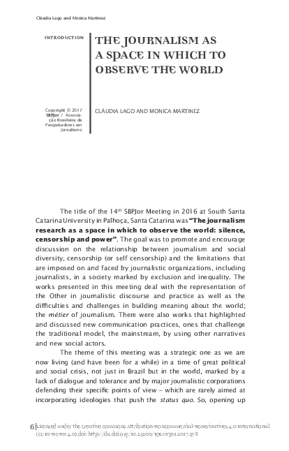 (PDF) The journalism as a space in which to observe the world: silence ...