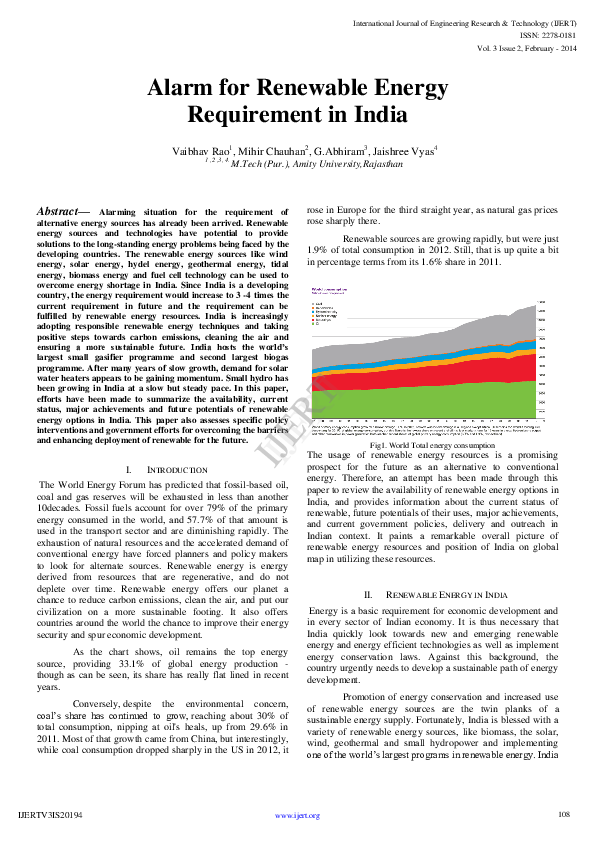 (PDF) Alarm for Renewable Energy Requirement in India