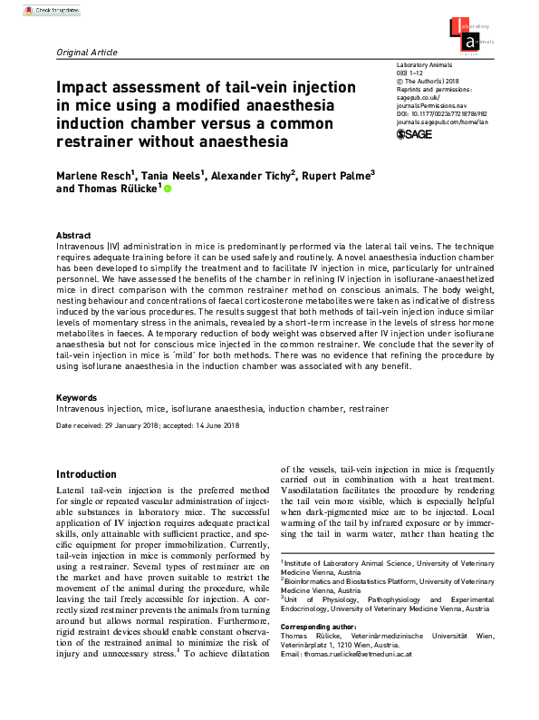 (PDF) Impact assessment of tail-vein injection in mice using a modified ...