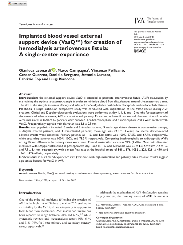 (PDF) Implanted blood vessel external support device (VasQ™) for ...