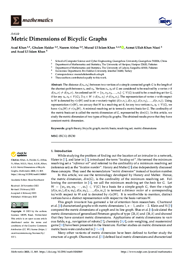 (PDF) Metric Dimensions of Bicyclic Graphs