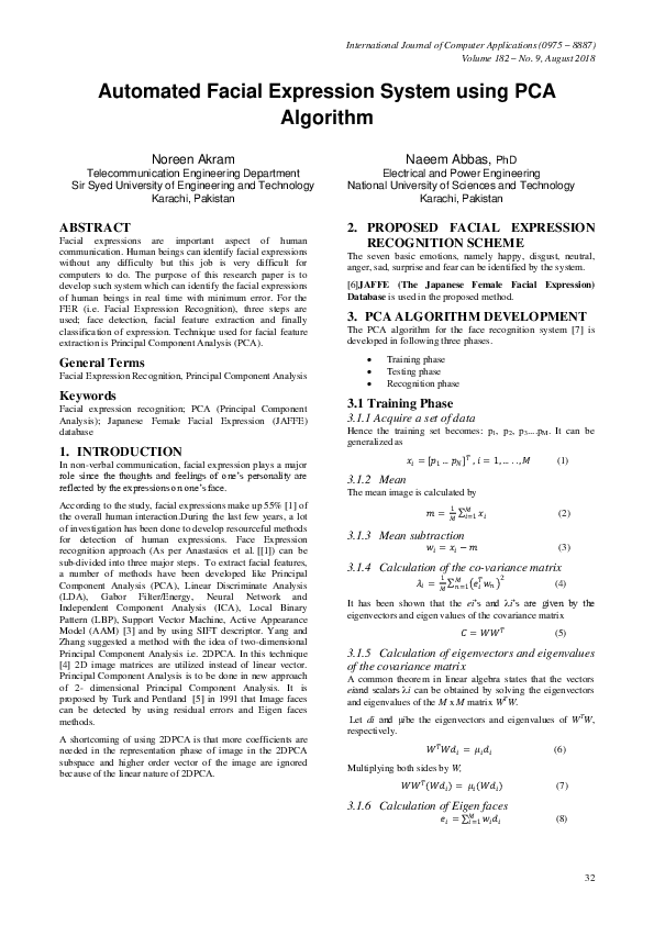 (PDF) Real-time Facial Expression Recognition using PCA