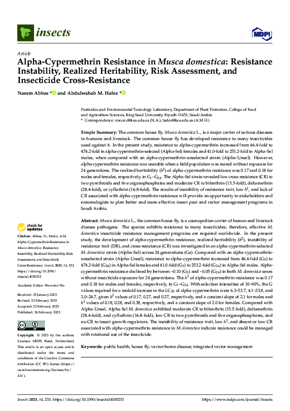(PDF) Alpha-Cypermethrin Resistance in Musca domestica: Resistance Instability, Realized ...