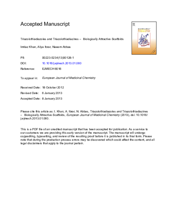 (PDF) Triazolothiadiazoles and triazolothiadiazines – Biologically ...