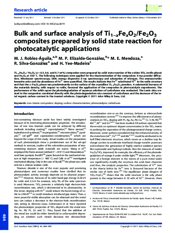 (PDF) Bulk and surface analysis of Ti1–xFexO2/Fe2O3 composites prepared ...