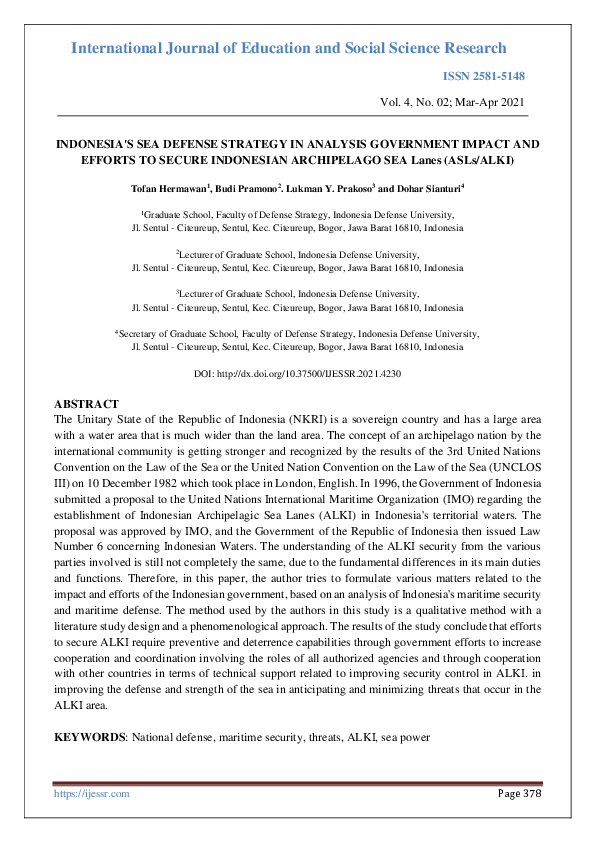 (PDF) INDONESIA'S SEA DEFENSE STRATEGY IN ANALYSIS GOVERNMENT IMPACT ...