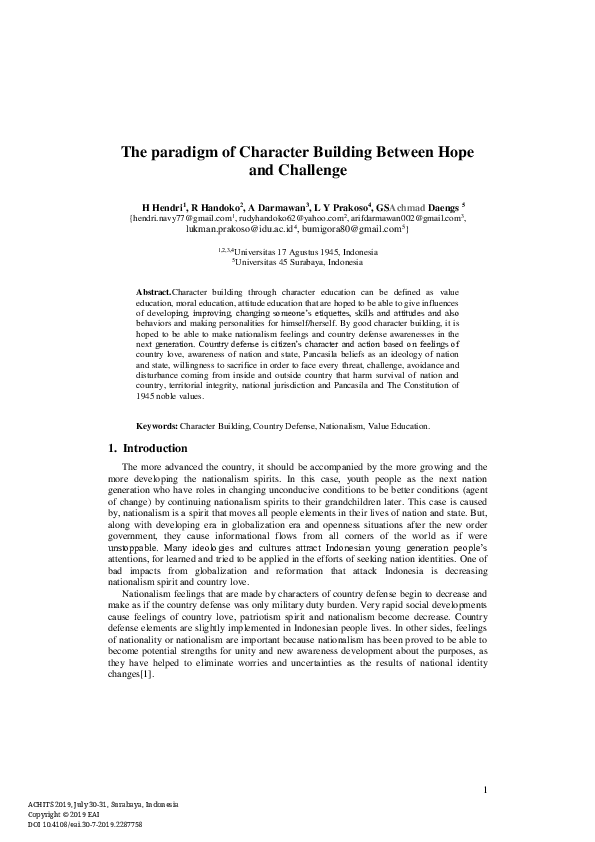 (PDF) The paradigm of Character Building Between Hope and Challenge