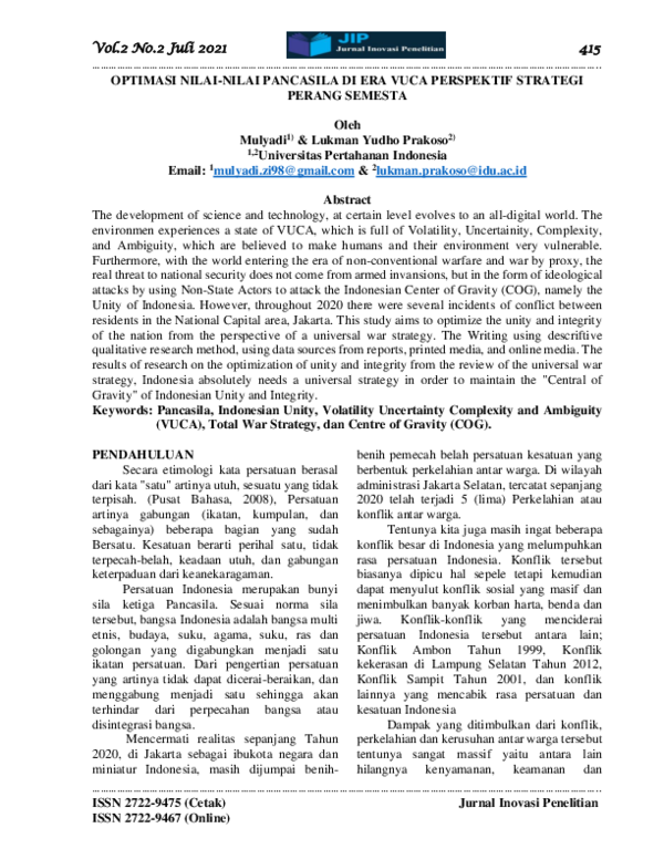 (PDF) Mulyadi OPTIMASI NILAI-NILAI PANCASILA DI ERA VUCA