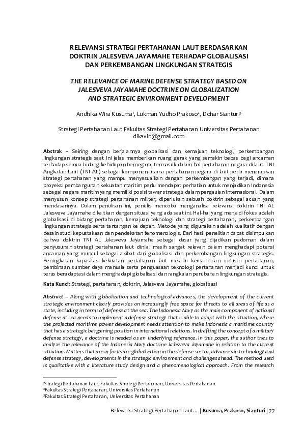 (PDF) Relevansi Strategi Pertahanan Laut Berdasarkan Doktrin Jalesveva ...