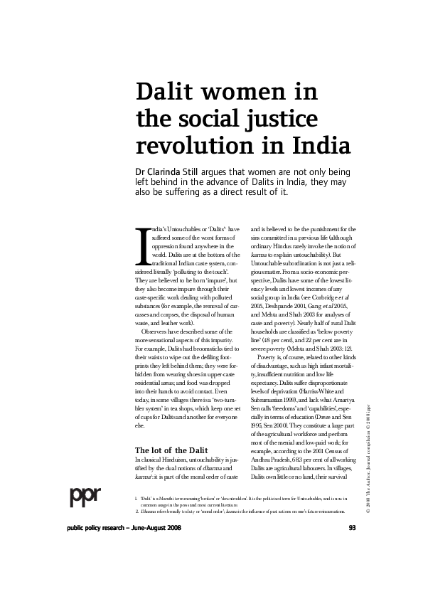 (PDF) Dalit women in the social justice revolution in India