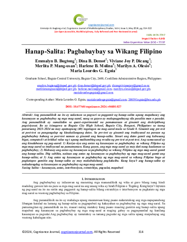 (PDF) Hanap-Salita: Pagbabaybay sa Wikang Filipino