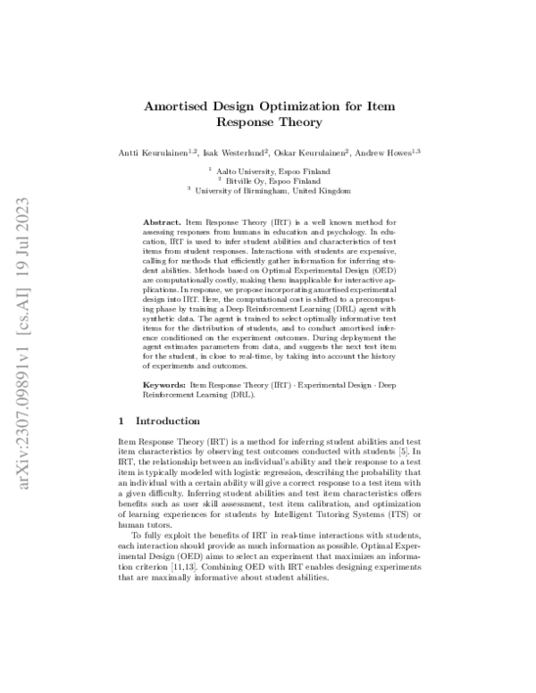 (PDF) Amortised Design Optimization for Item Response Theory | Isak Westerlund - Academia.edu