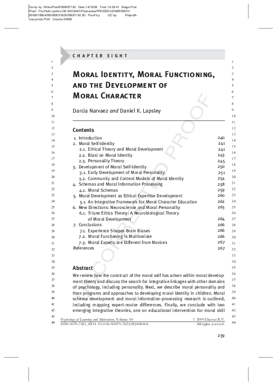 (PDF) Moral identity, moral functioning, and the development of moral ...