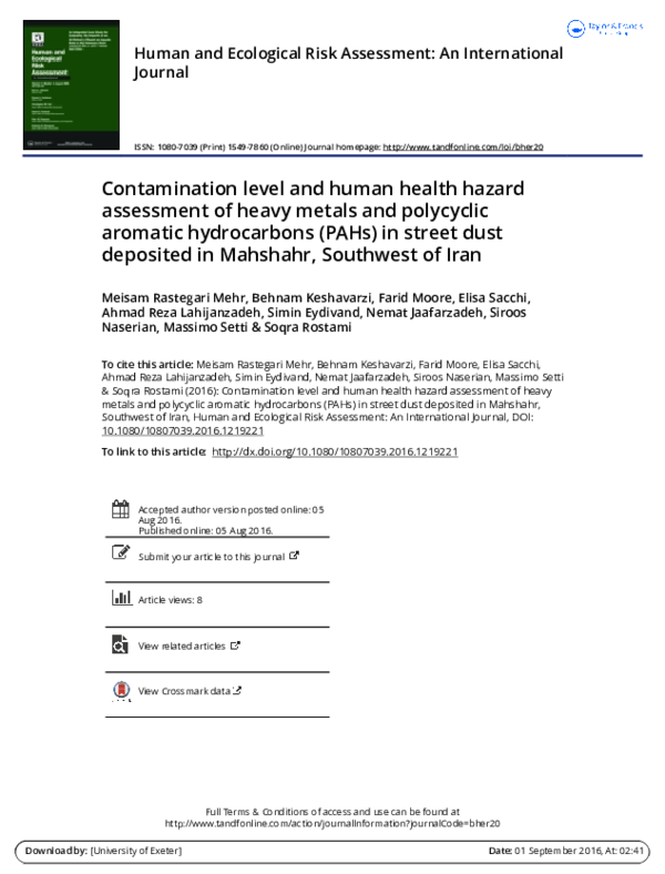 (PDF) Contamination level and human health hazard assessment of heavy metals and polycyclic ...