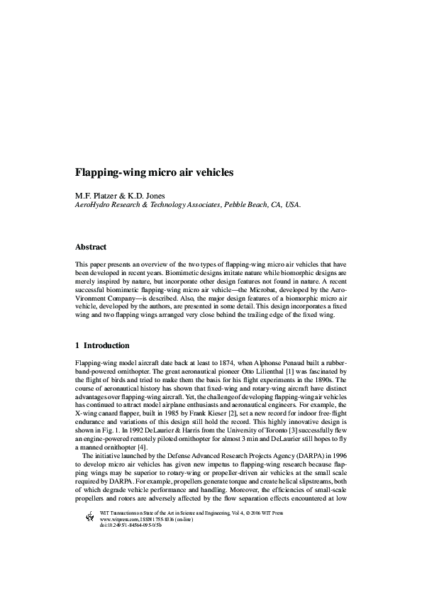 (PDF) Flapping-wing micro air vehicles