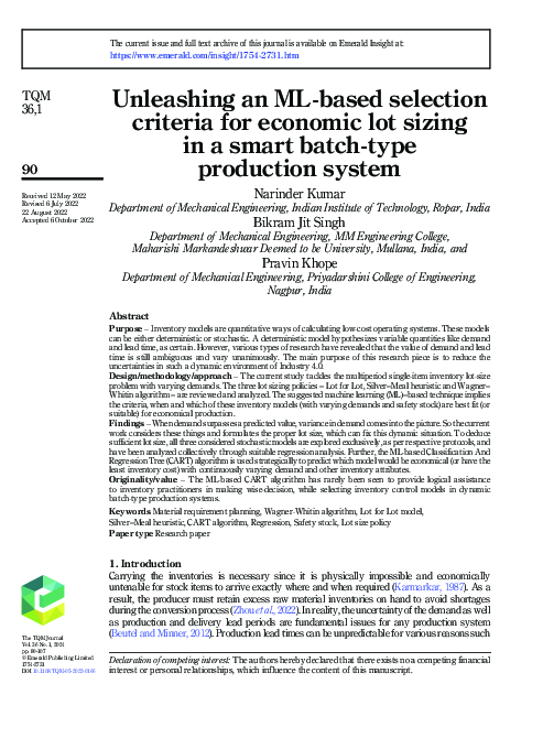 (PDF) Unleashing an ML-based selection criteria for economic lot sizing ...