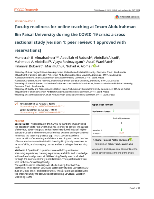 (PDF) Faculty readiness for online teaching at Imam Abdulrahman Bin ...