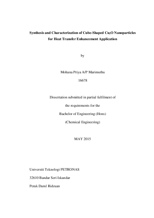 (PDF) Synthesis and Characterization of Cube-Shaped Cu2O Nanoparticles for Heat Transfer ...
