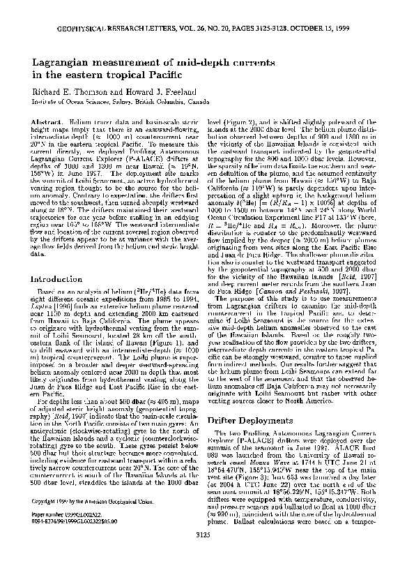 (PDF) Lagrangian measurement of mid-depth currents in the eastern tropical Pacific