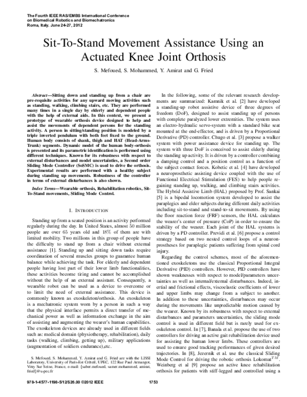 (PDF) Sit-to-Stand movement assistance using an actuated knee joint ...