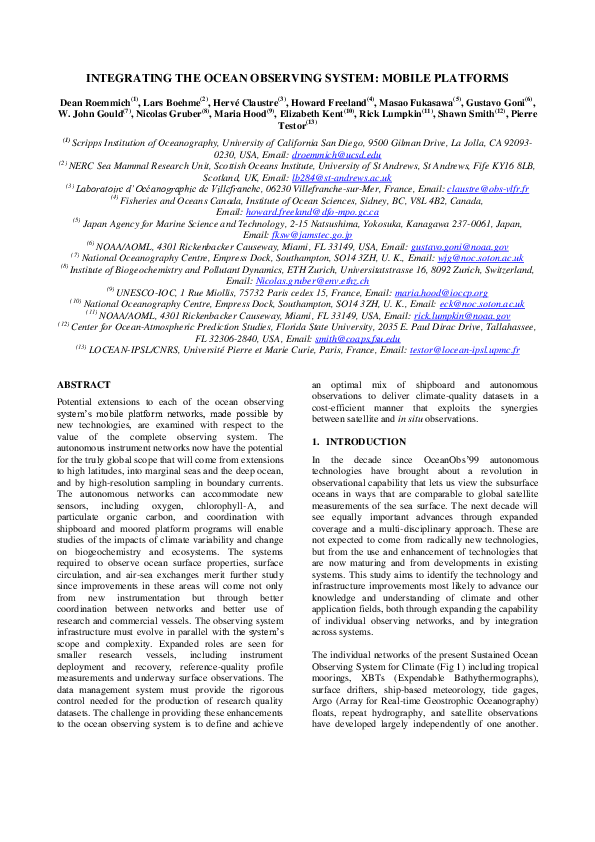 (PDF) Integrating the Ocean Observing System: Mobile Platforms