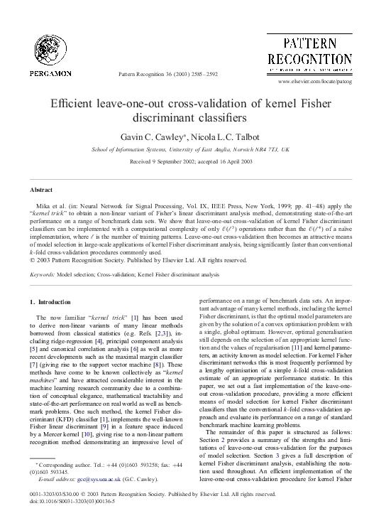 (PDF) Efficient leave-one-out cross-validation of kernel fisher discriminant classifiers