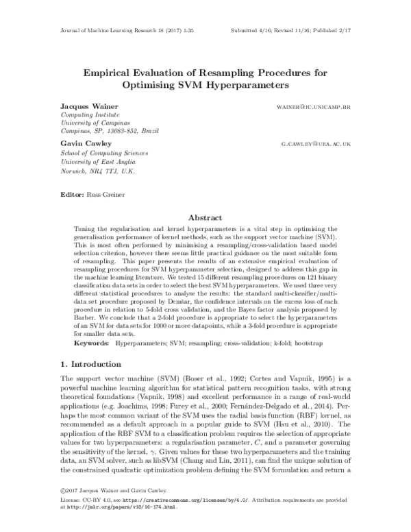 (PDF) Empirical evaluation of resampling procedures for optimising SVM hyperparameters