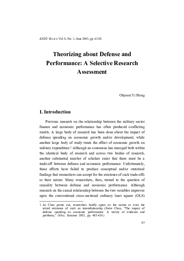 (PDF) Articles : Theorizing about Defense and Performance: A Selective ...