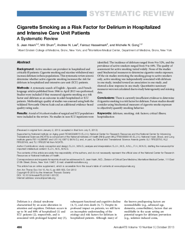 (PDF) Cigarette smoking as a risk factor for delirium in hospitalized ...