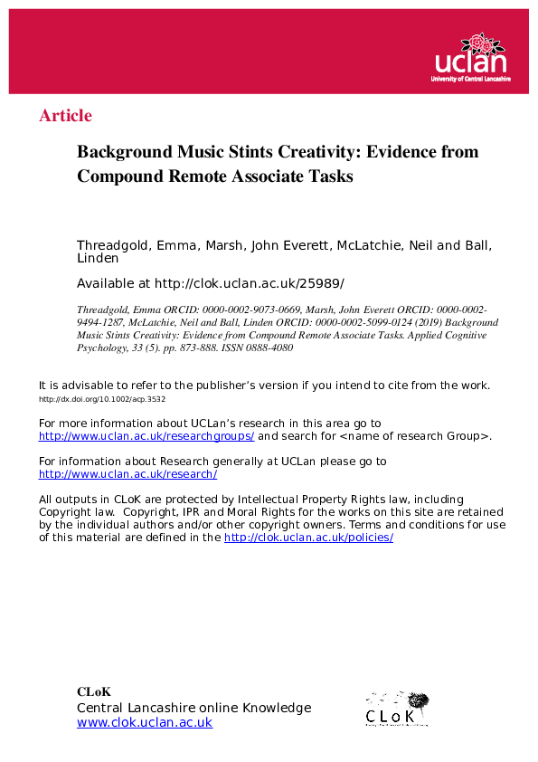 (PDF) Background music stints creativity: Evidence from compound remote ...