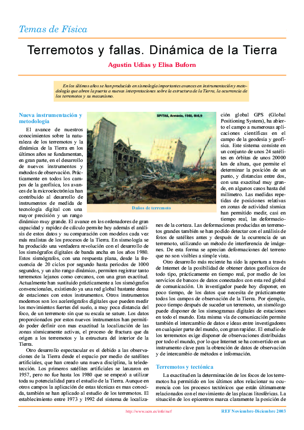 (PDF) Terremotos y fallas: dinámica de la Tierra
