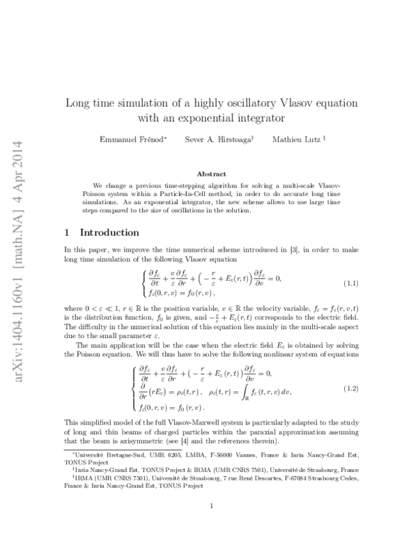 (PDF) Long-time simulation of a highly oscillatory Vlasov equation with an exponential integrator