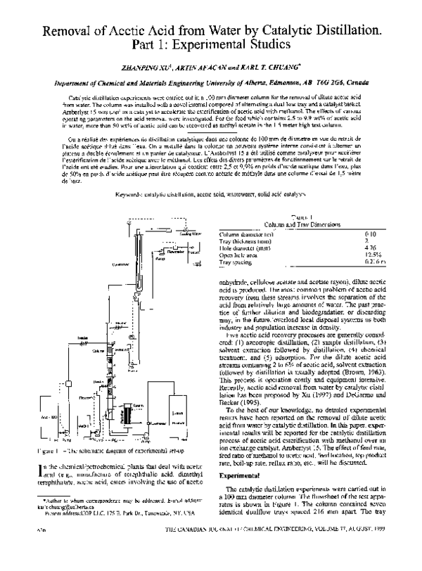 (PDF) Removal of acetic acid from water by catalytic distillation. Part ...