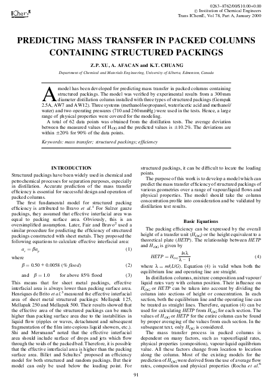 (PDF) Predicting Mass Transfer in Packed Columns Containing Structured Packings